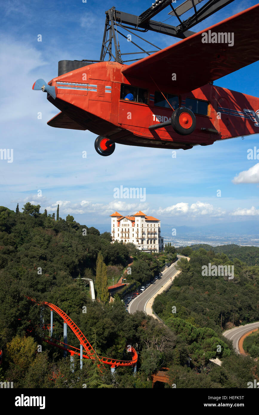 Airplane carousel in Tibidabo Amusement Park, Tibidabo, Barcelona ...