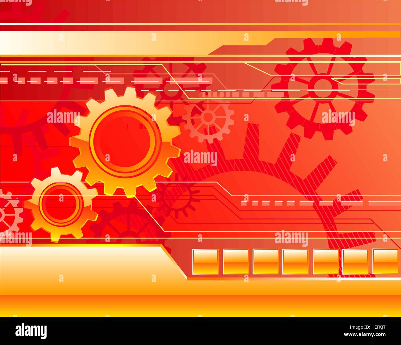 bright red background with stylized shiny gears, decorated with ...