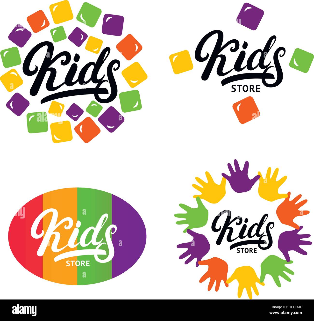Kids hand written lettering logo, label, bage, emblem. Colorful ...