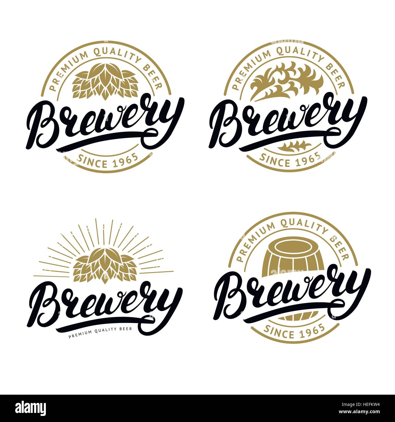 Set of Brewery hand written lettering logo, label, badge template with ...