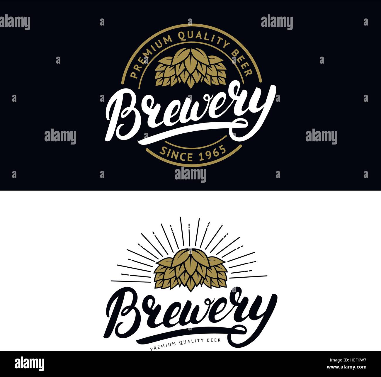 Set of Brewery hand written lettering logo, label, badge template with ...