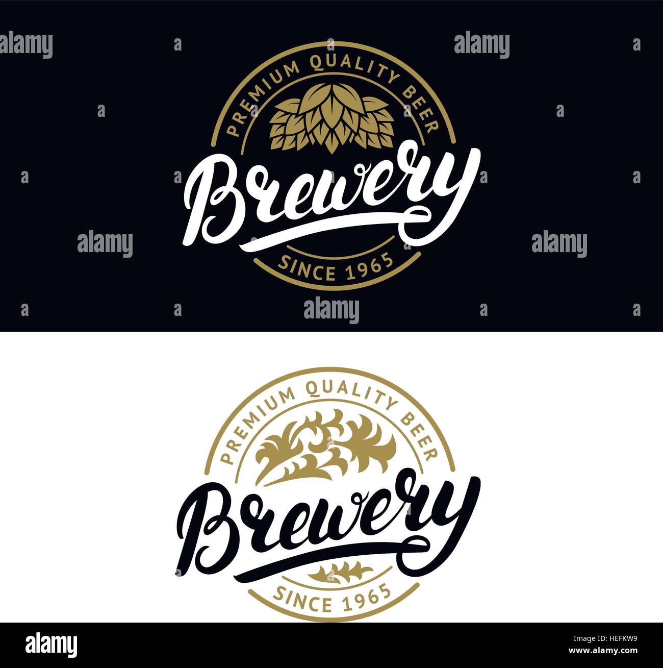 Set of Brewery hand written lettering logo, label, badge template with ...