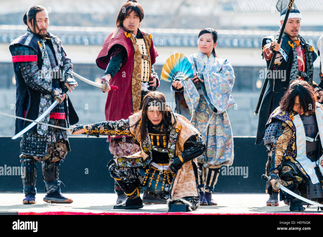 Japanese Yosakoi festival. Dancers dressed as samurai warriors ...