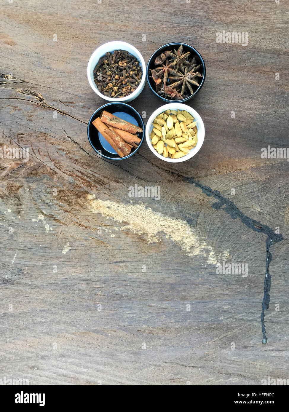 Selective and soft focus of spices cinnamon, anise, cardamon and clove ...