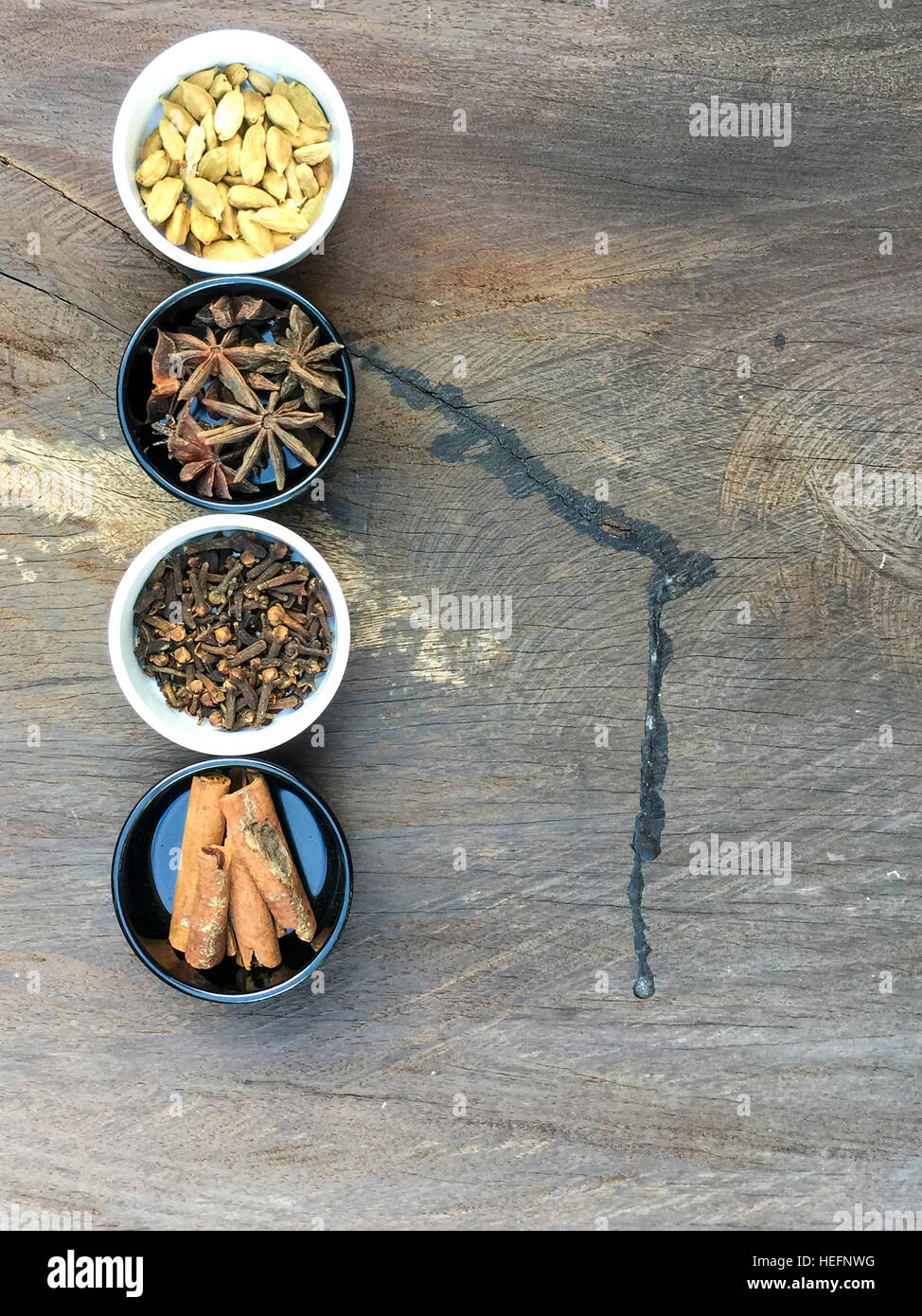 Selective and soft focus of spices cinnamon, anise, cardamon and clove ...