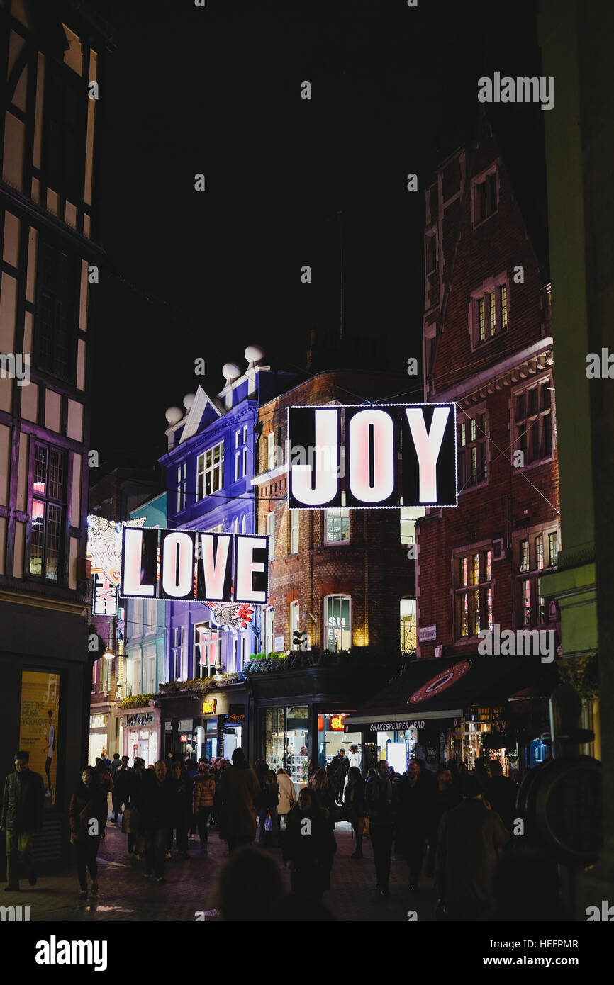 Love and Joy signs at night, Carnaby Street, London Stock Photo - Alamy