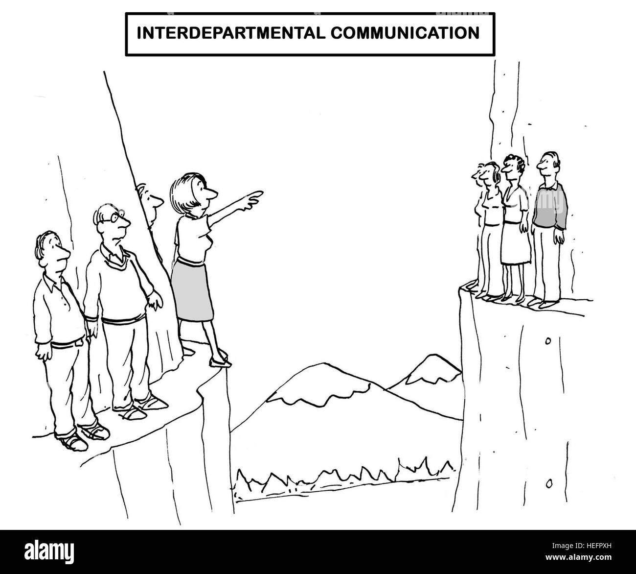 Black and white business illustration showing two groups of ...