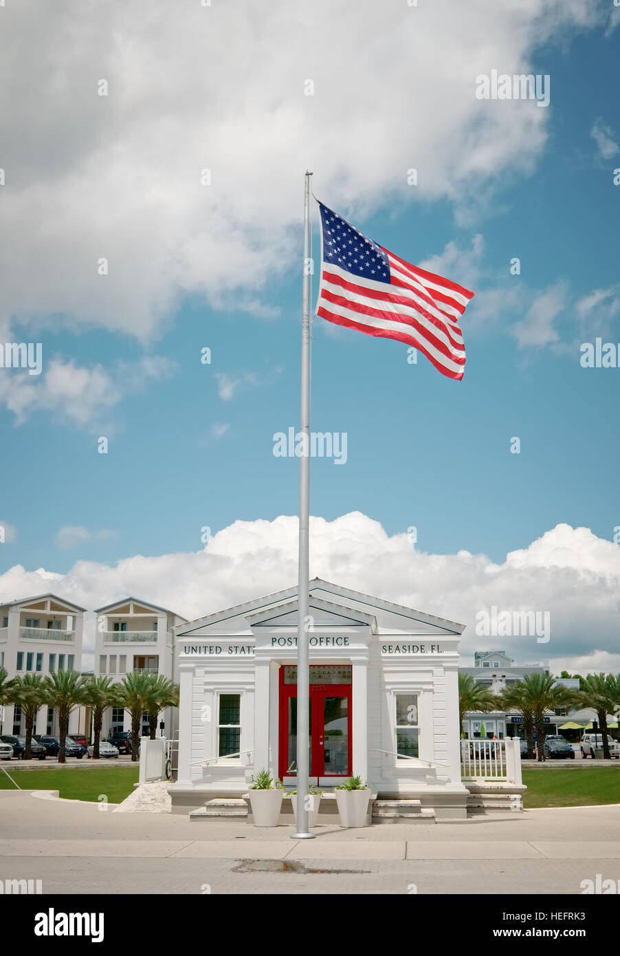 Small town United States Post Office exterior front entrance in Seaside ...