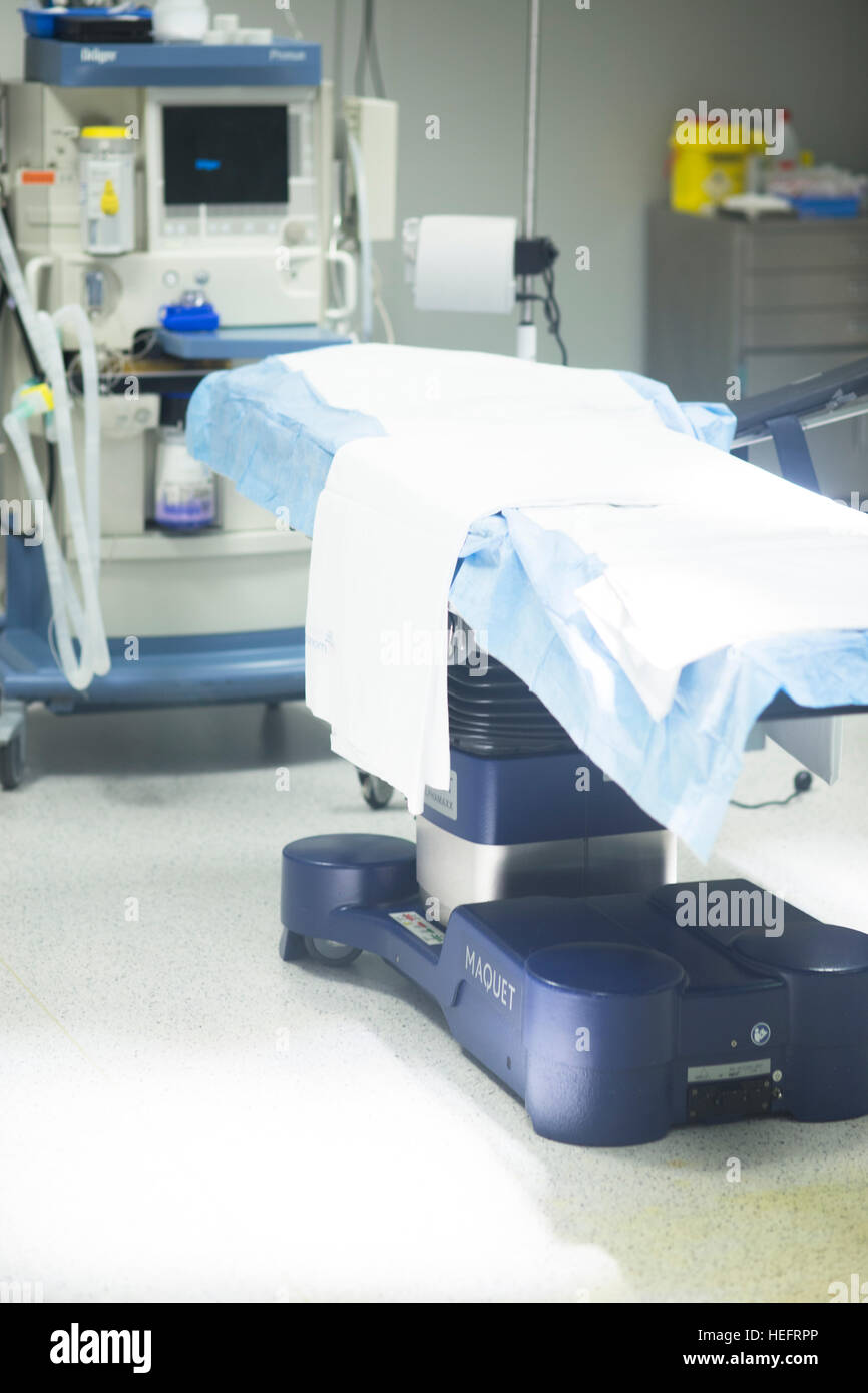 Hospital surgery bed in operating theater emergency room prepared for ...