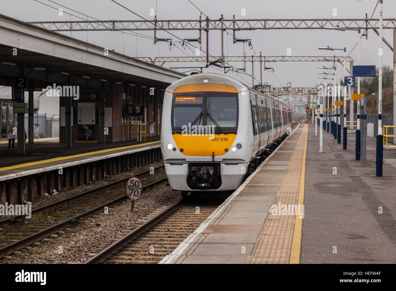 Train Arriving at C2C Railway Station at Leigh-on-Sea Stock Photo - Alamy