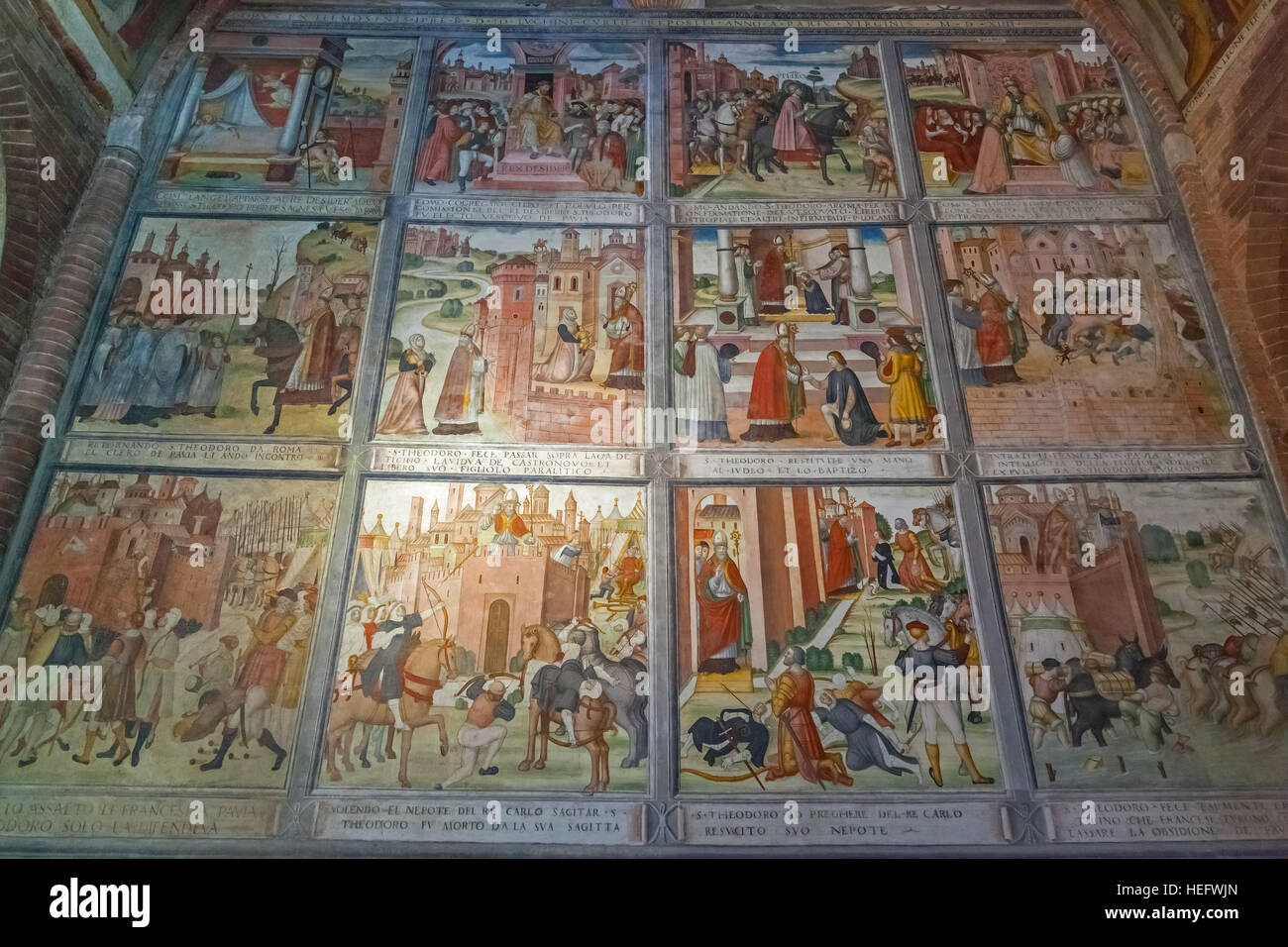 Wall paintings inside the San Teodoro Fresco in Pavia, Italy Stock ...