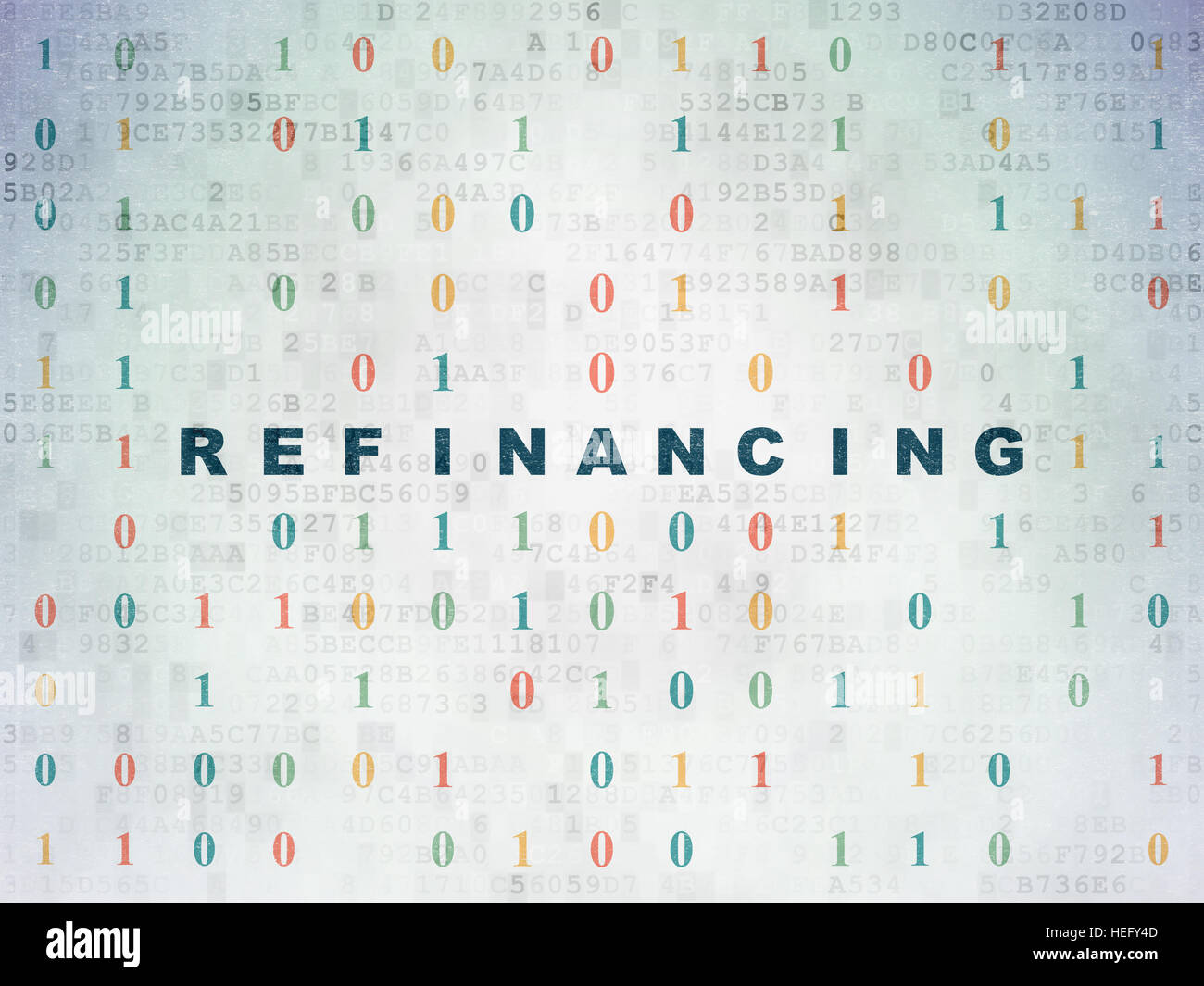 Business concept: Refinancing on Digital Data Paper background Stock ...