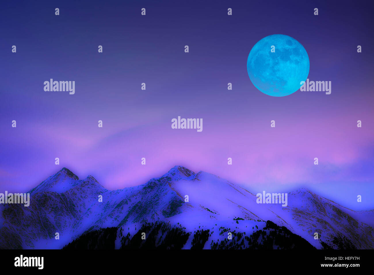 Mountain landscape with full moon Stock Photo - Alamy
