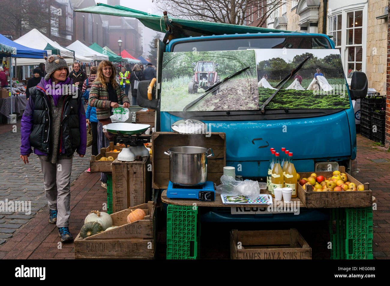 The Saturday Farmers Market, High Street, Lewes, Sussex, UK Stock Photo ...