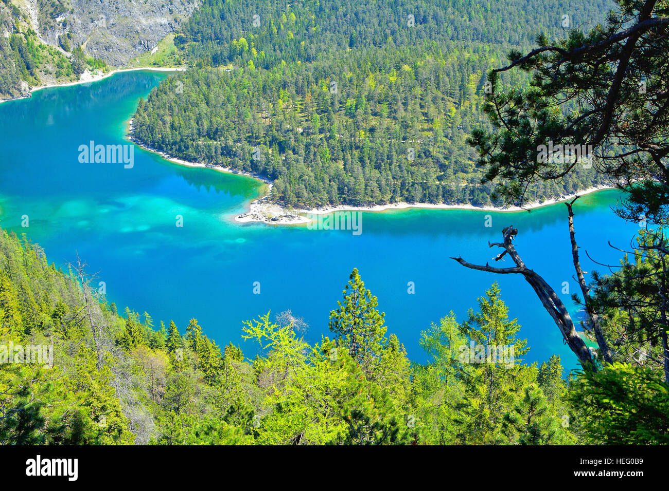 Austria, Tyrol, Blindsee (lake) at the Fernpass (mountain pass Stock ...