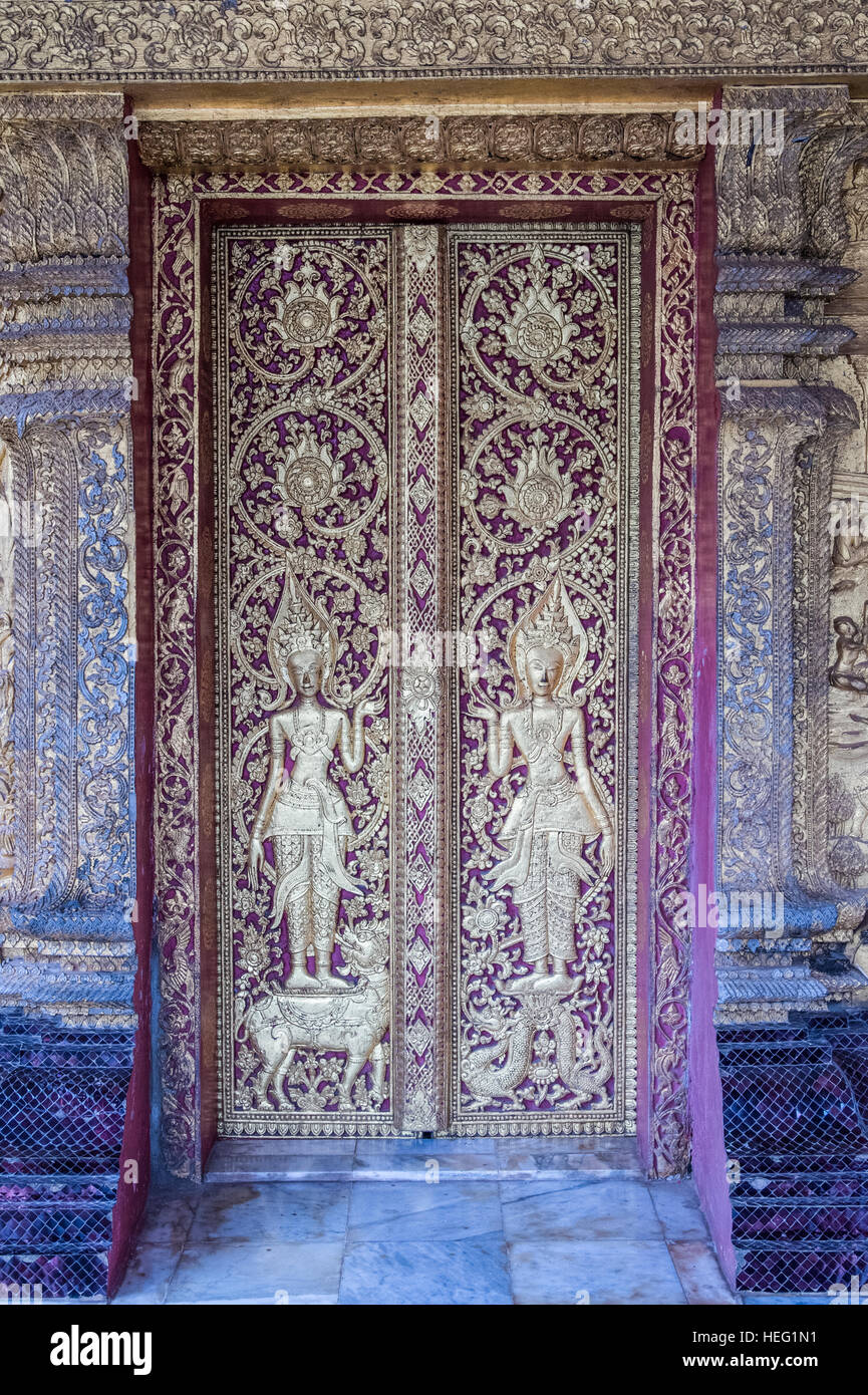Luang Prabang City Gilded Doors at Wat Mai Stock Photo - Alamy