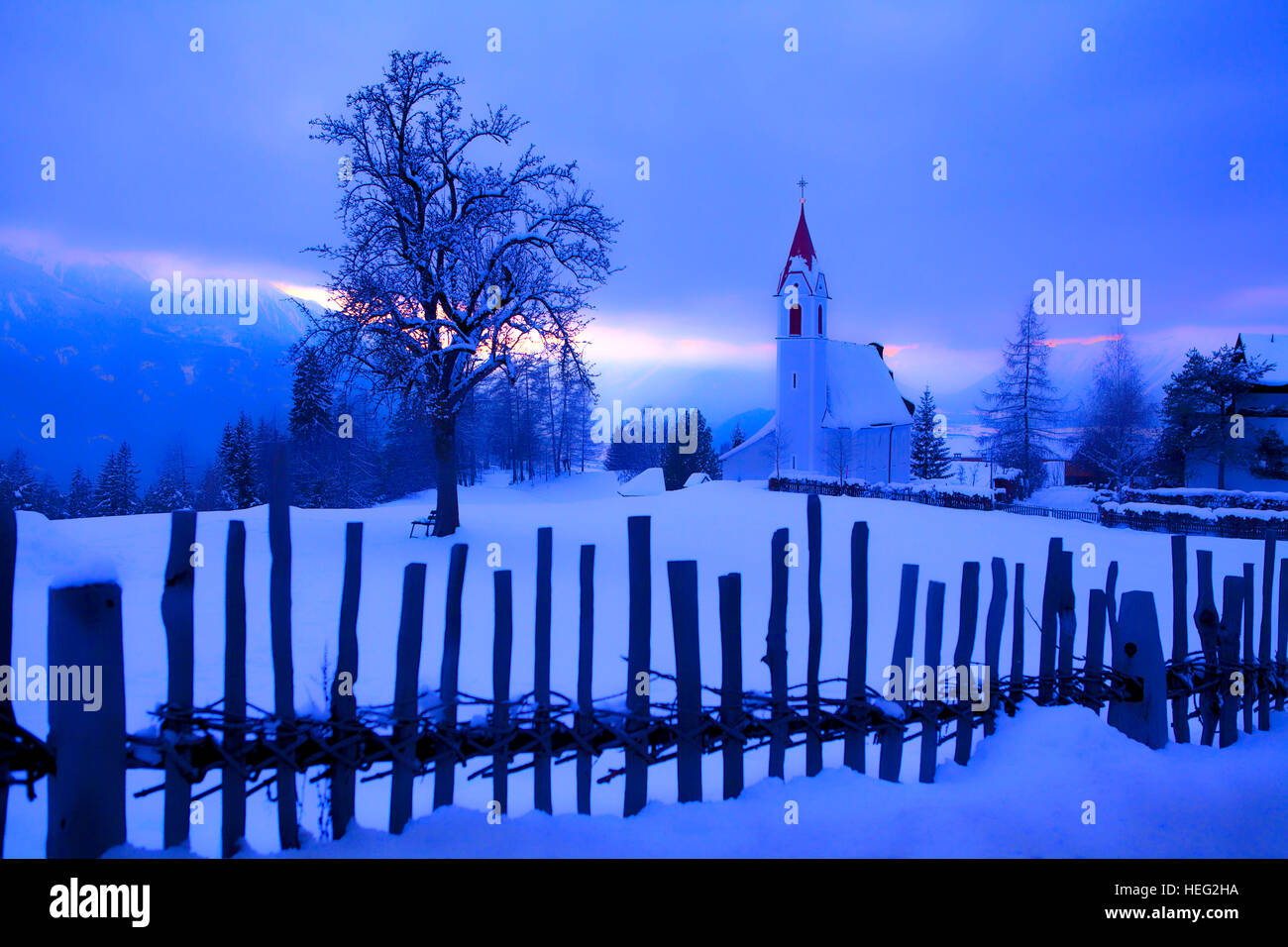 Austria, Tyrol, winter evening in MÃ¶sern (village Stock Photo - Alamy