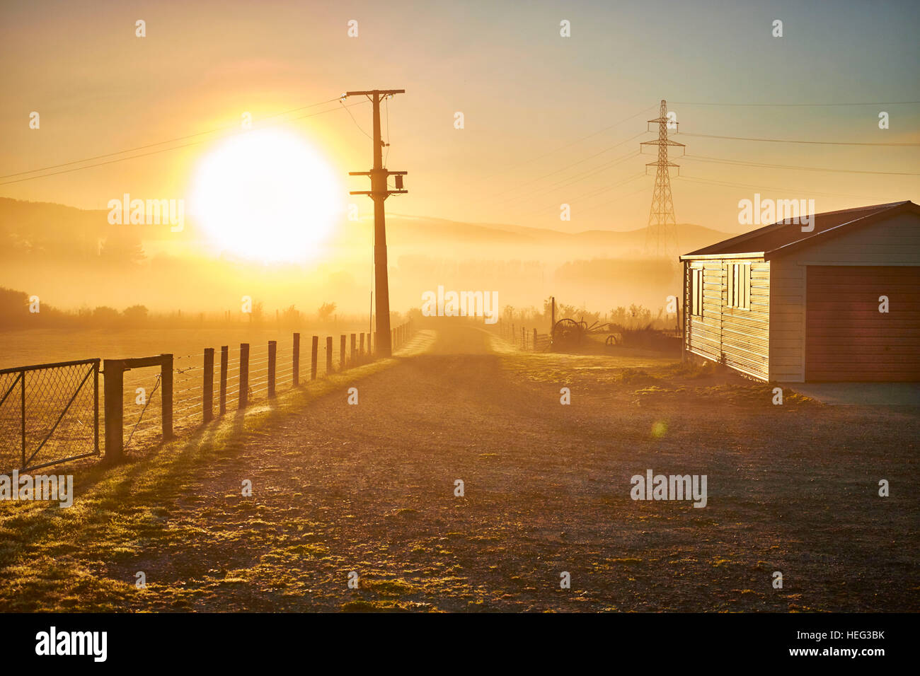 Dunedin, Mosgiel, farm, warm sunrise, atmospheric Stock Photo - Alamy