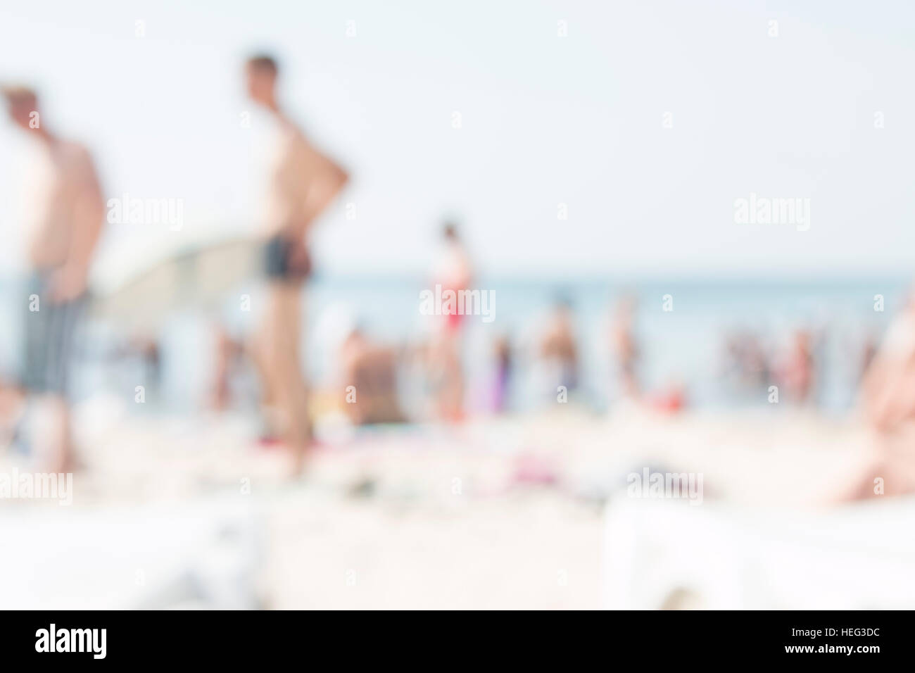 Tourists on the beach, blurred photo. Summer Holiday or Vacation idea ...