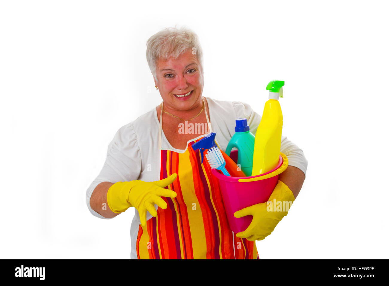 Stressed senior housewife - isolated on white background Stock Photo ...