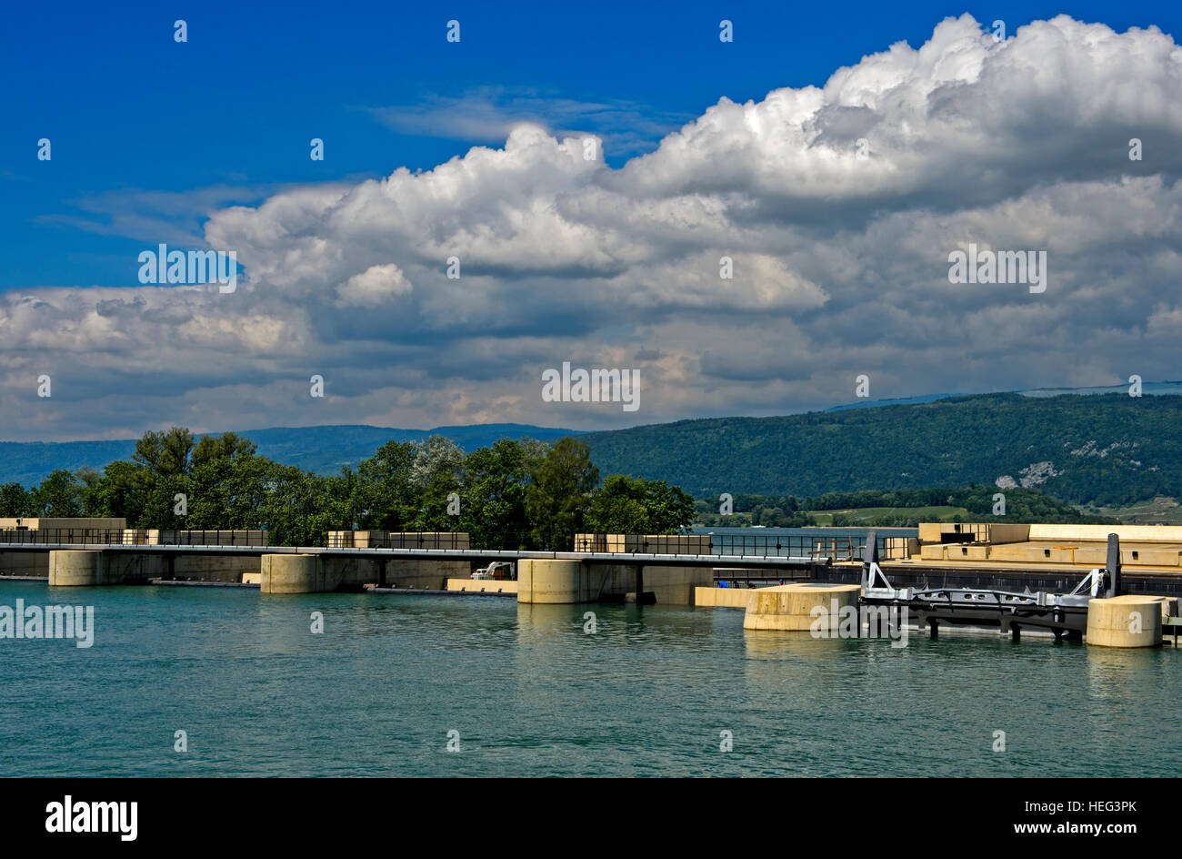 Dam, Lake Biel, Hagneck, Bern, Switzerland Stock Photo - Alamy