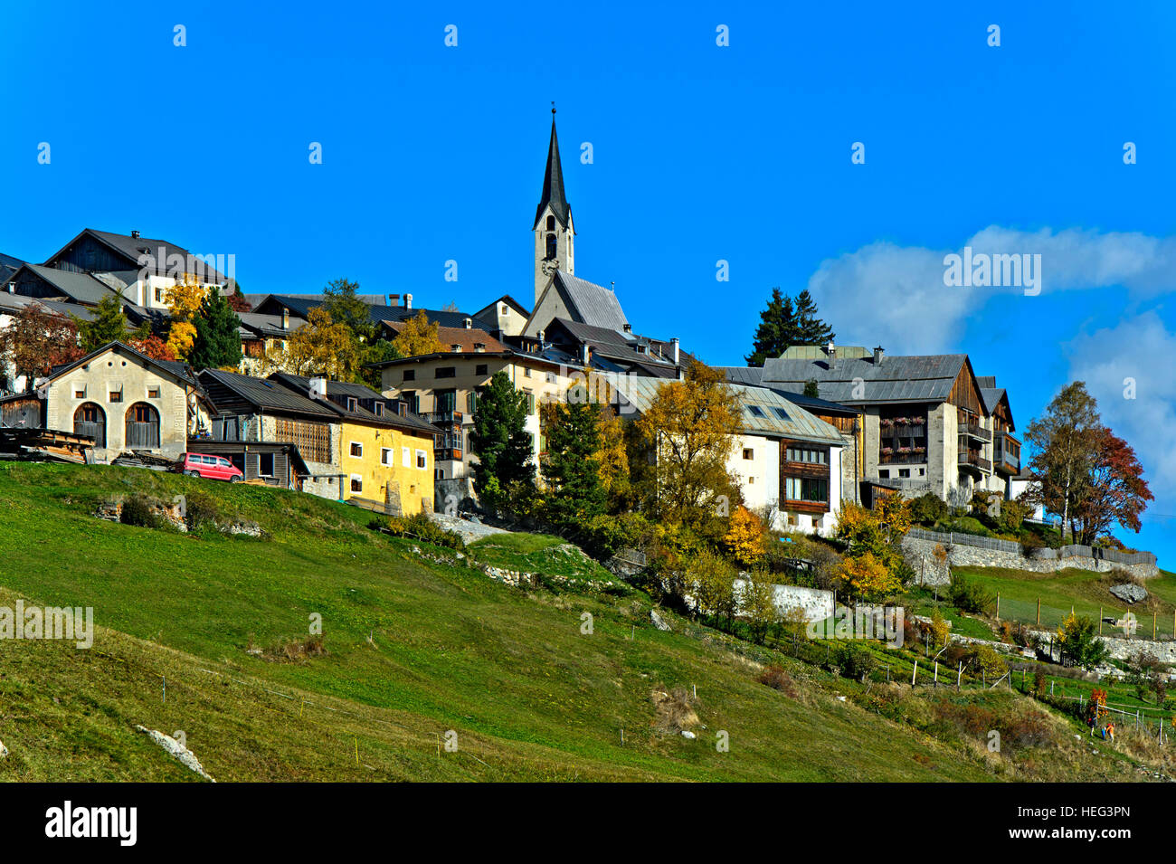 Village of Guarda, Scuol, Engadin, Canton of Grisons, Switzerland Stock ...