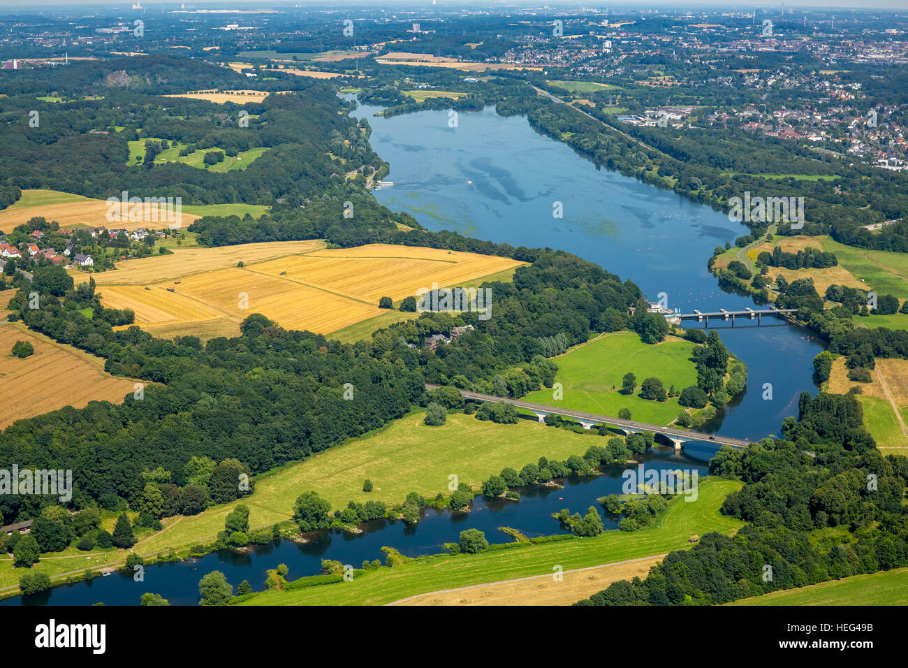 Aerial view, Kemnader Reservoir, dam, Ruhr Valley, North Rhine ...