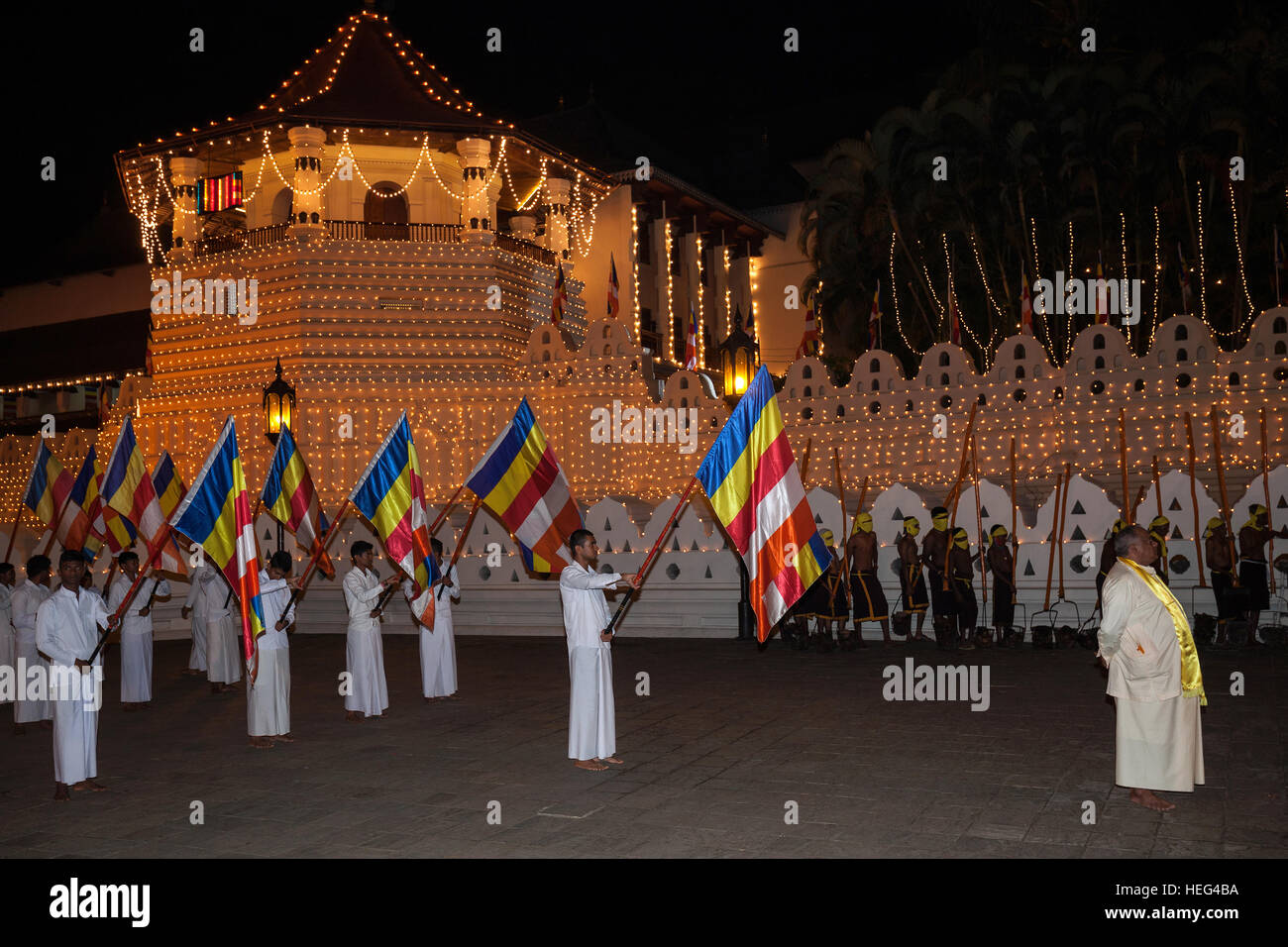 Flag bearers, Esala Perahera Buddhist festival, Sri Dalada Maligawa or ...