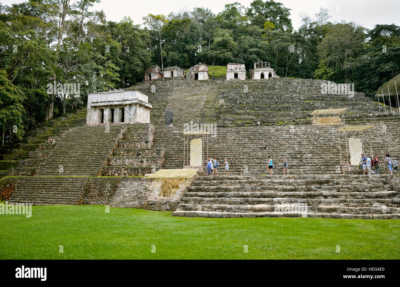 Acropolis with temple at Gran Plaza, ancient Maya archaeological site ...
