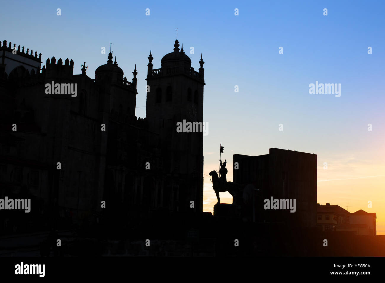 Cathedral Se do Porto silhouette at dusk, Portugal Stock Photo - Alamy