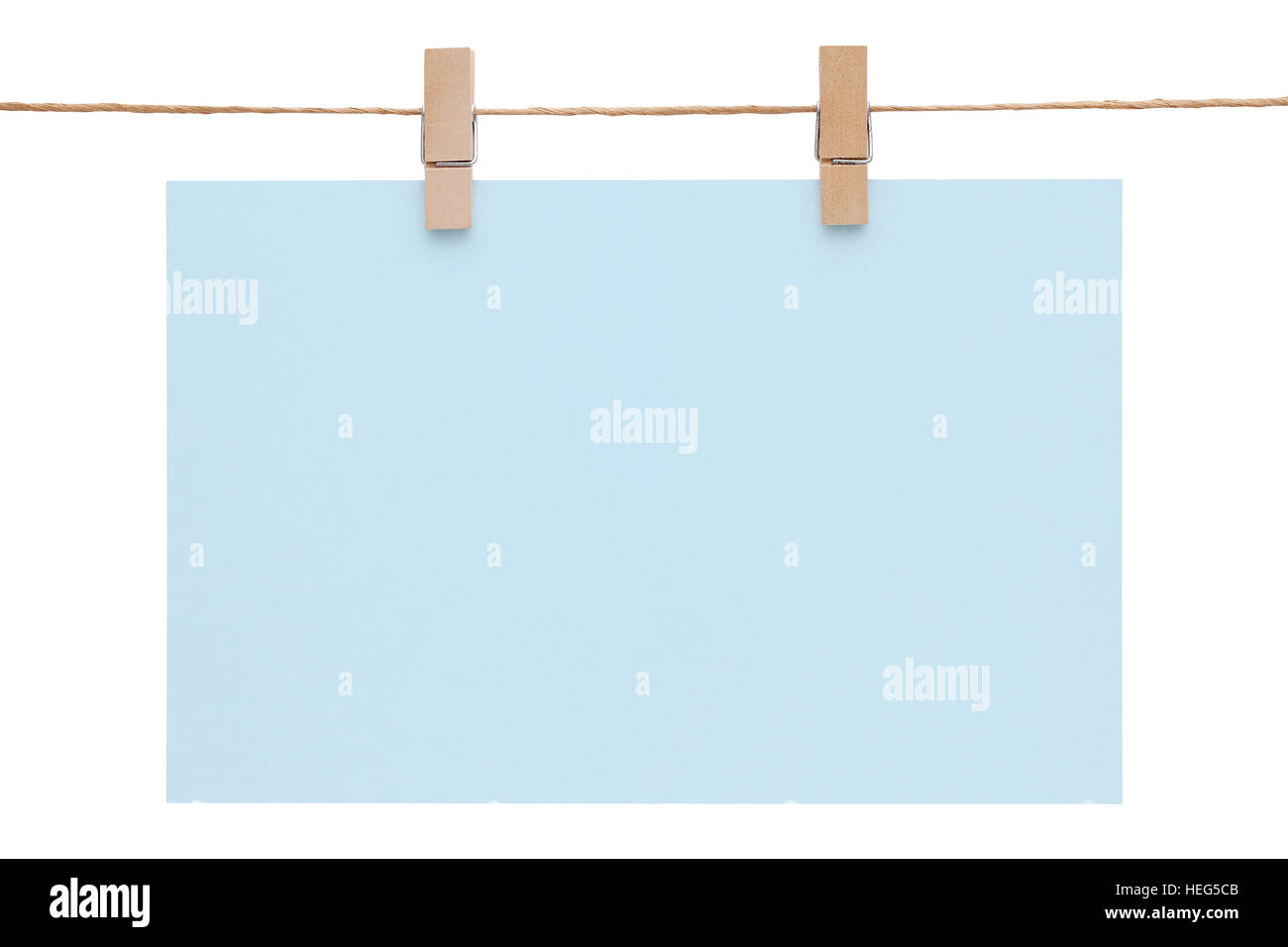 paper card hanging rope isolated on white background Stock Photo - Alamy