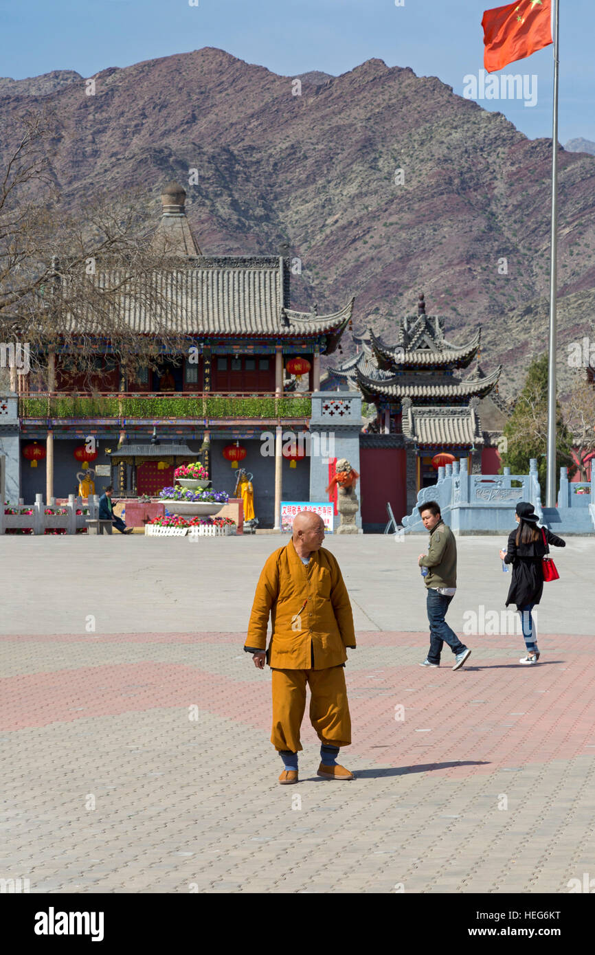 Monk walking backwards at North WudangTemple,Shizuishan,Ningxia,China ...