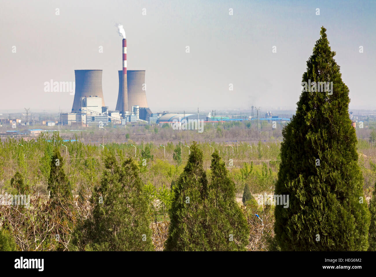 Coal power station and pollution, Shizuishan, Ningxia, China Stock ...