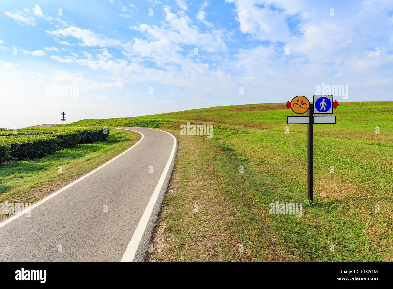 Outdoor asphalt road, exercise bike paths on the hill in Chiang Rai ...