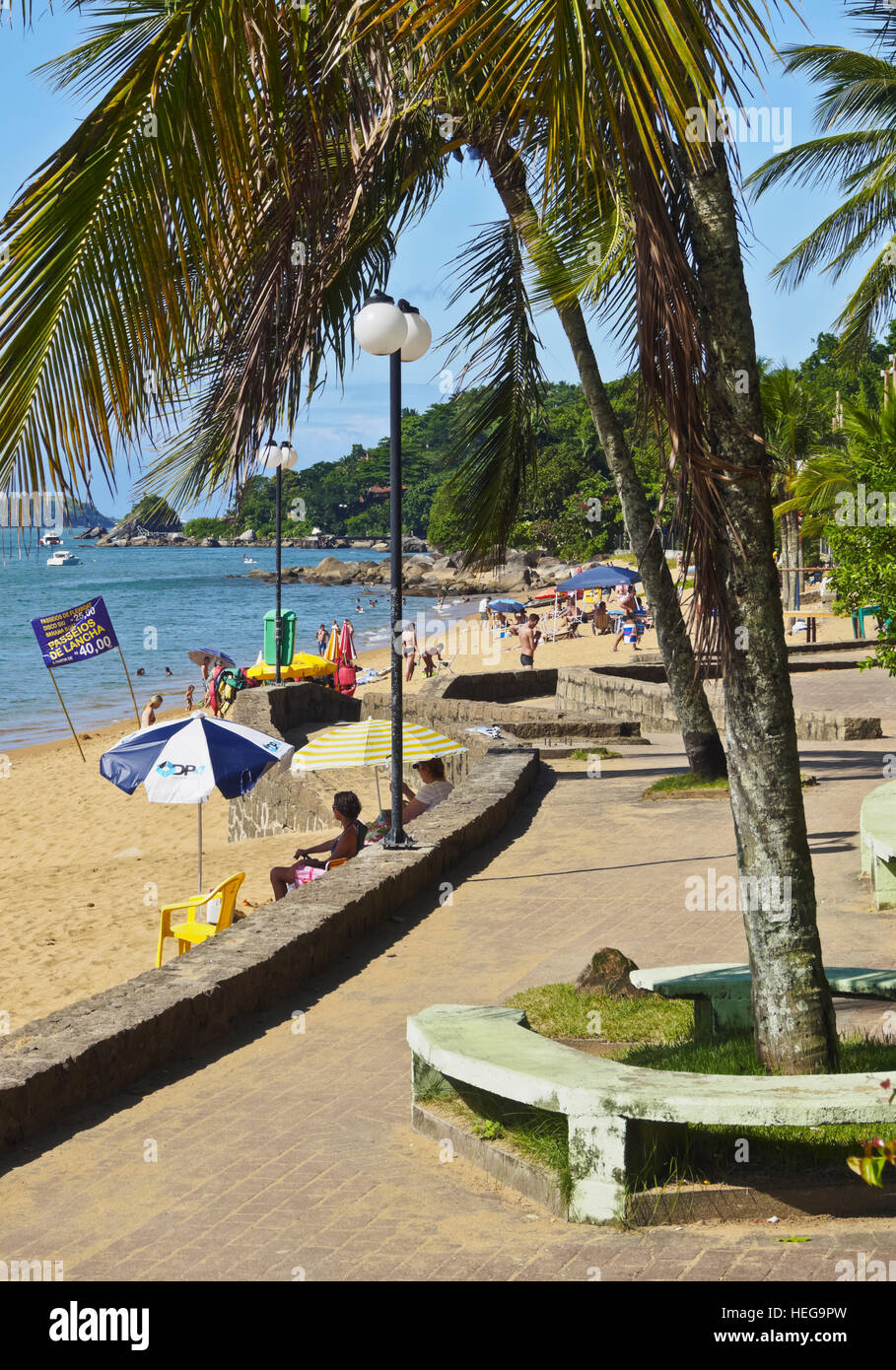Brazil, State of Sao Paulo, Ilhabela Island, View of the beach in Praia ...