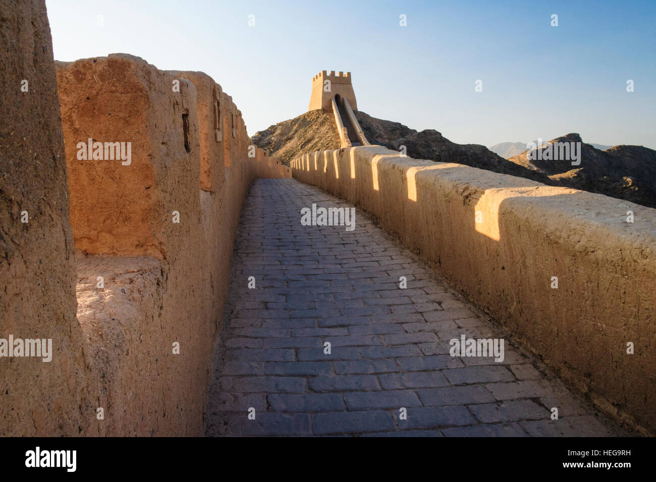 Western confine of the Great Wall at Jiayuguan, Gansu province, China ...