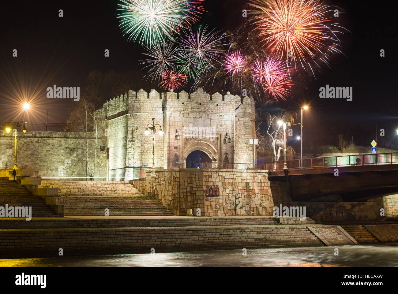 Fireworks rising over Fortress of Nis in Serbia Stock Photo - Alamy