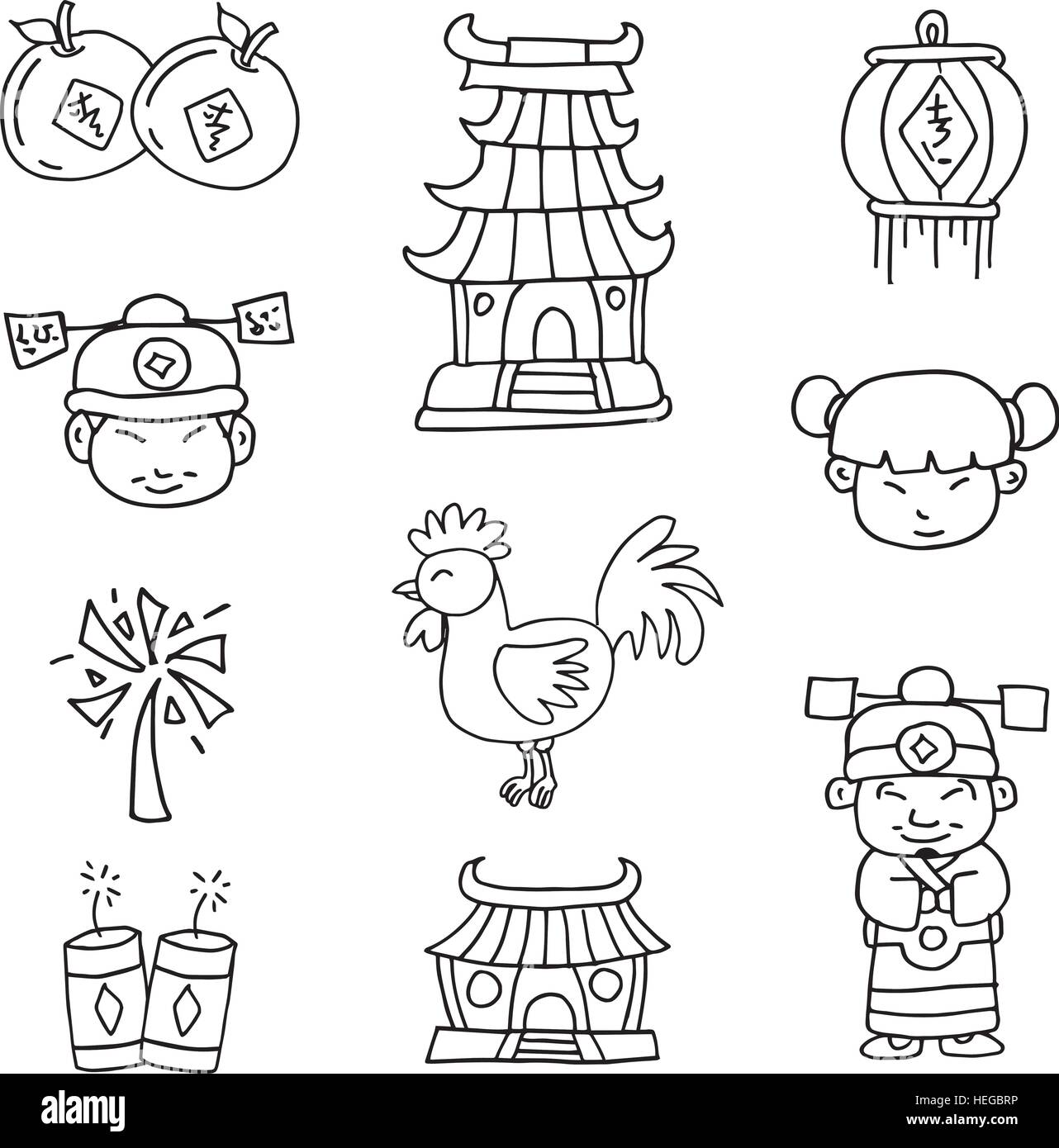 Doodle chinese new year hand Black and White Stock Photos & Images - Alamy