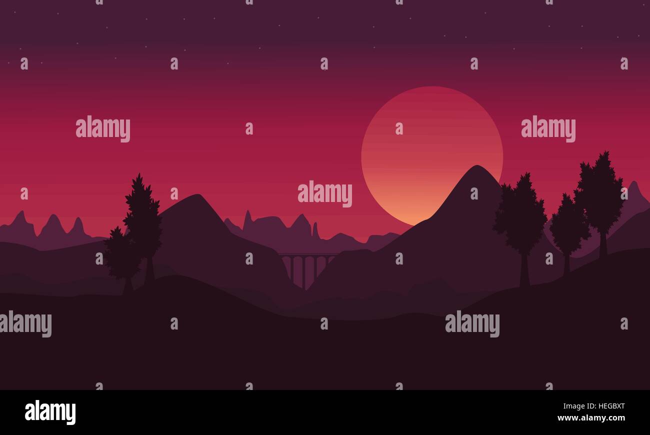 Cliff and bridge at night landscape backgrounds Stock Vector Image ...