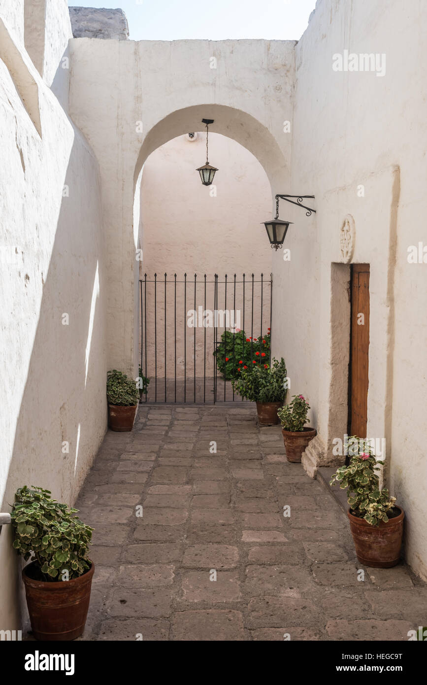 hall inside Santa Catalina monastery in the peruvian Andes at Arequipa ...