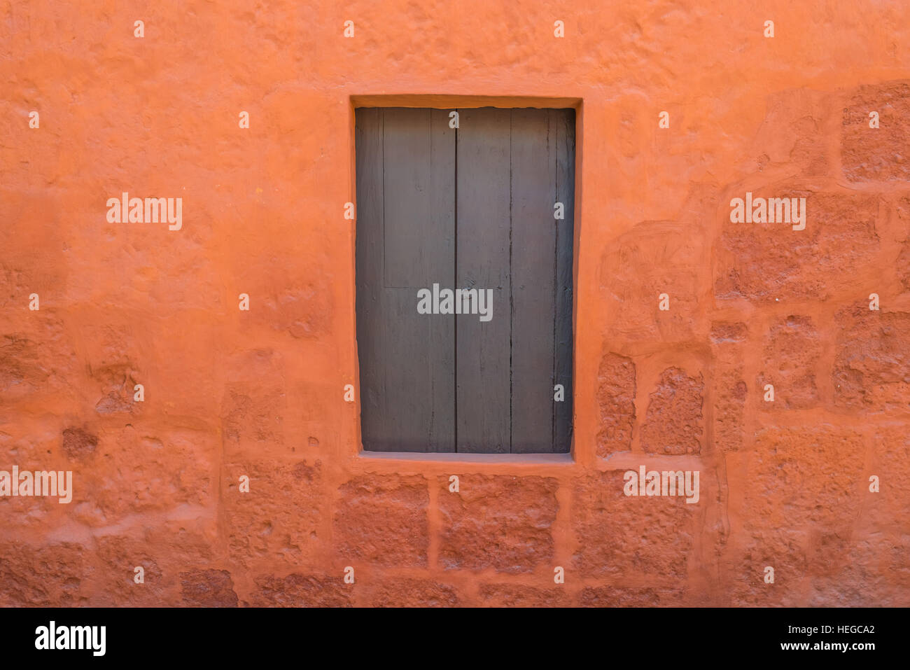 wooden window in Santa Catalina monastery in the peruvian Andes at ...