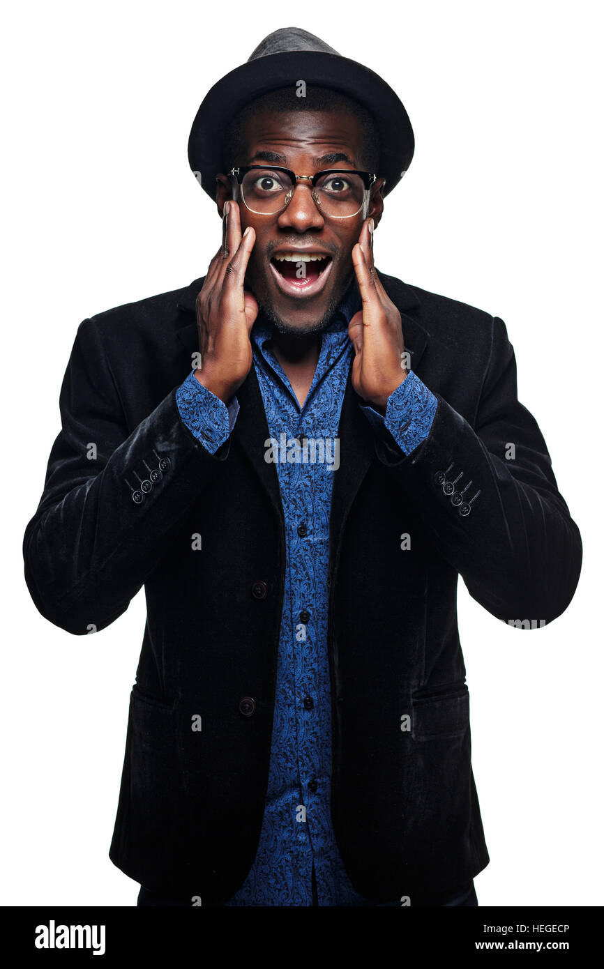 The black man with surprised expression Stock Photo - Alamy