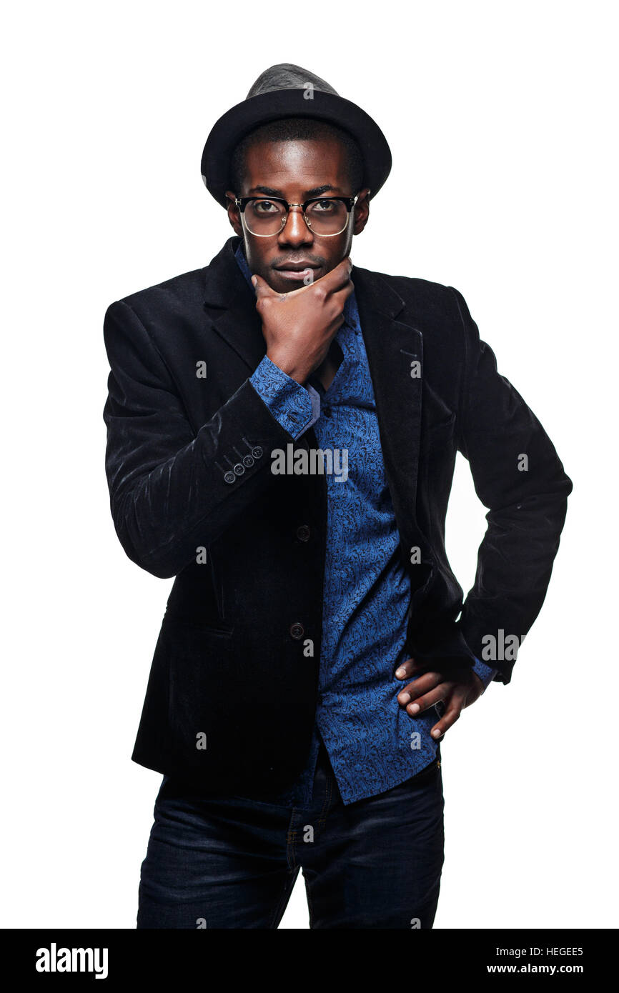 The thinking black man Stock Photo - Alamy