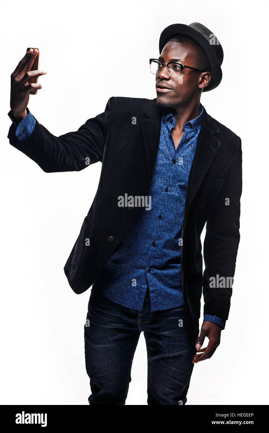 Happy black american man talking Cut Out Stock Images & Pictures - Alamy