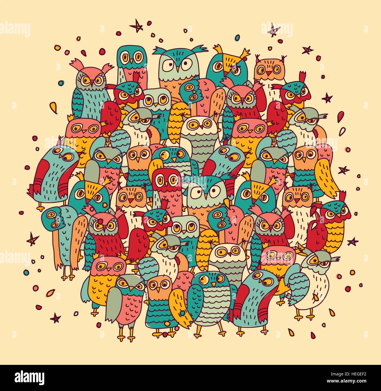 Birds group color owls Stock Vector Image & Art - Alamy