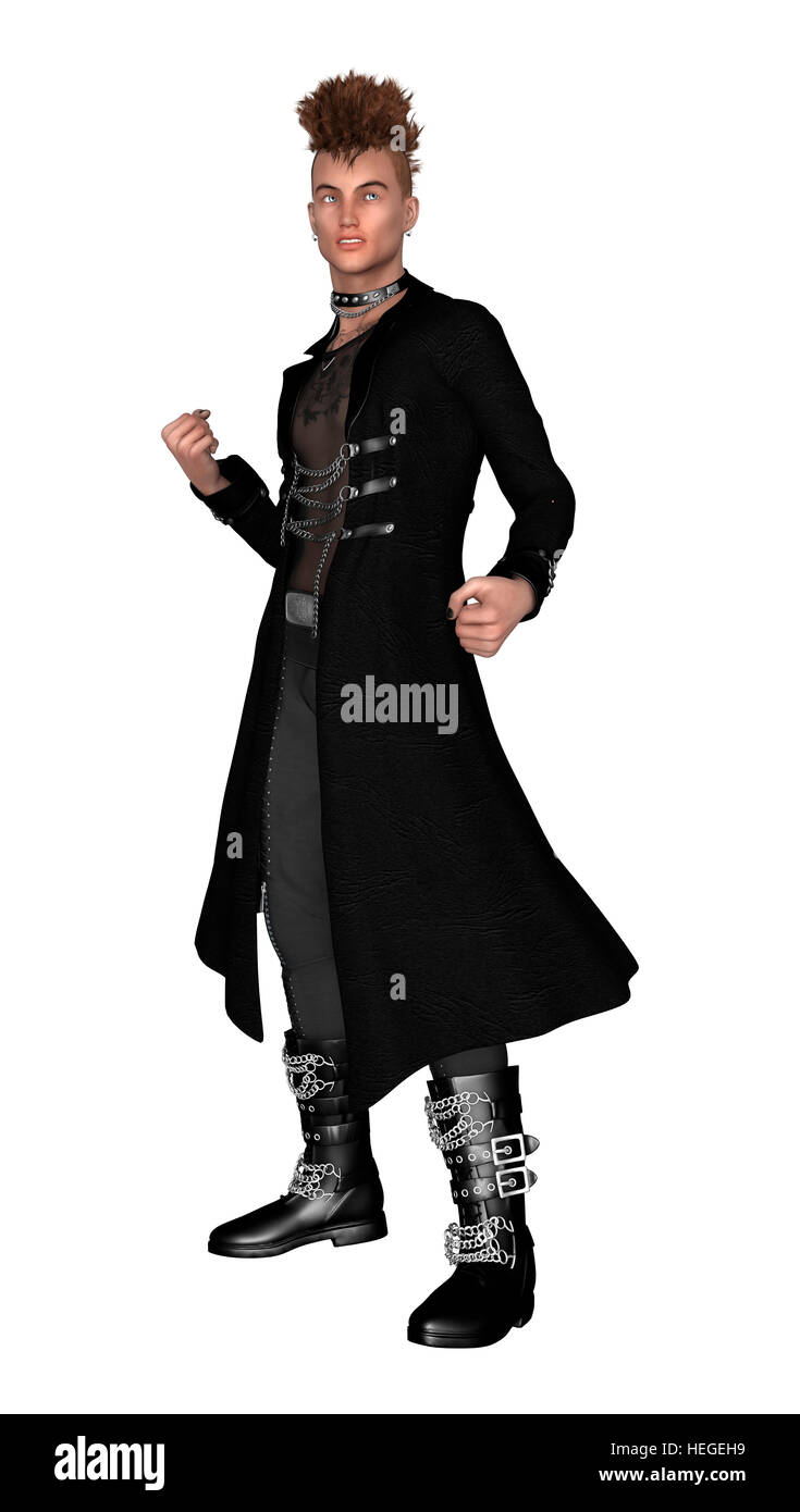 3D rendering of a gothic male model isolated on white background Stock ...