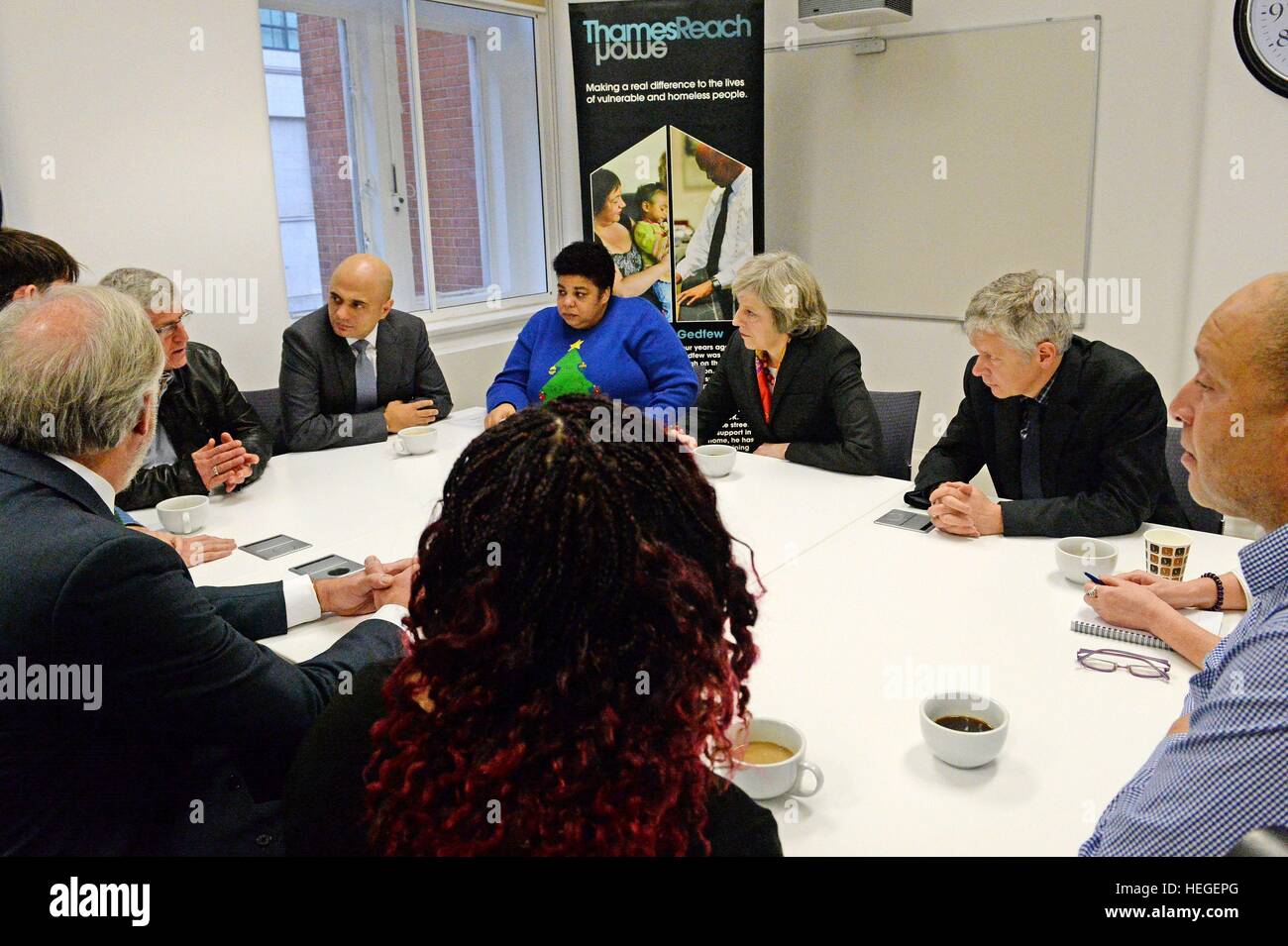 Prime Minister Theresa May (centre right) during a visit to Thames ...