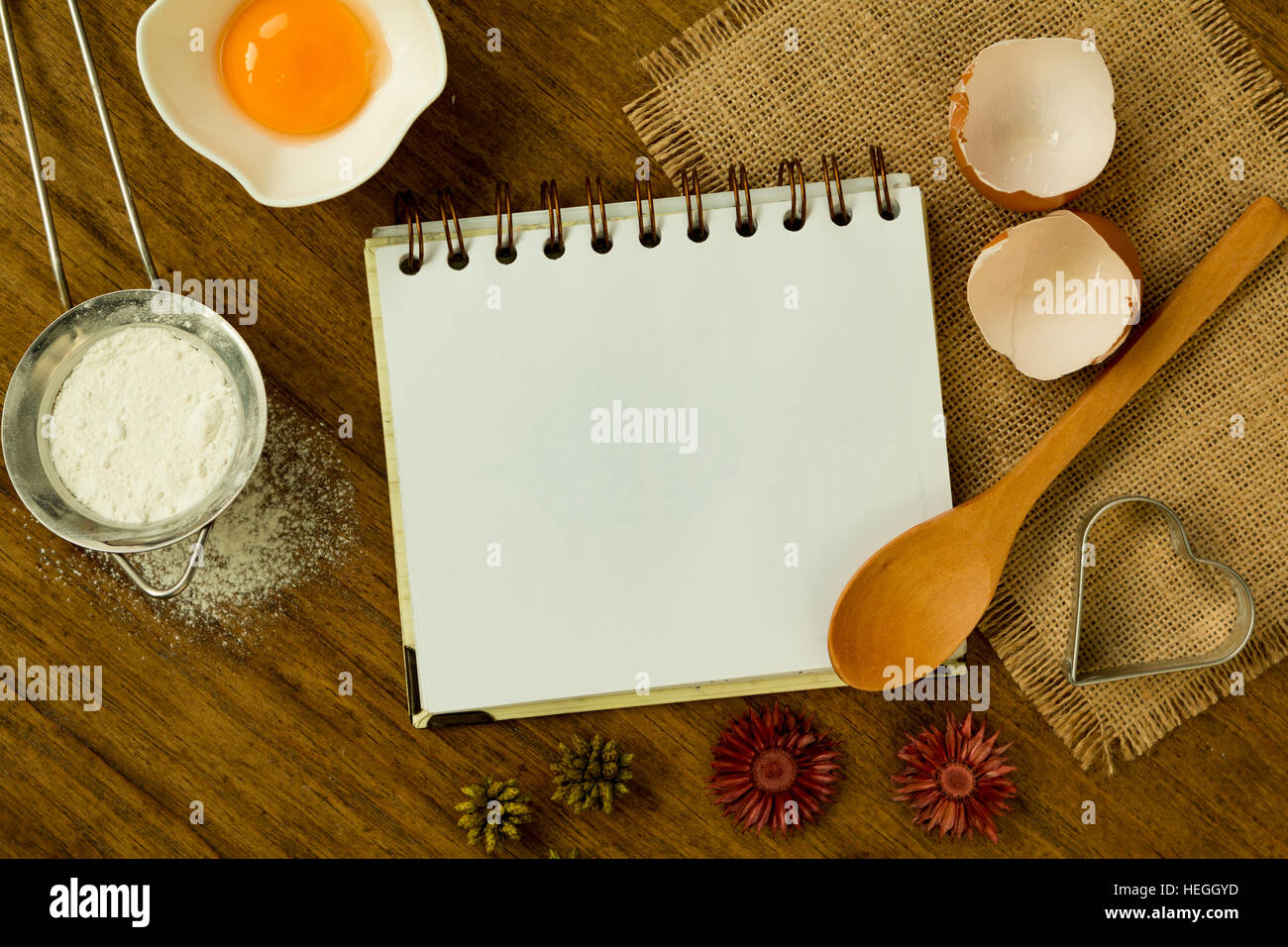 Blank recipe notebook for text on wood background Stock Photo - Alamy