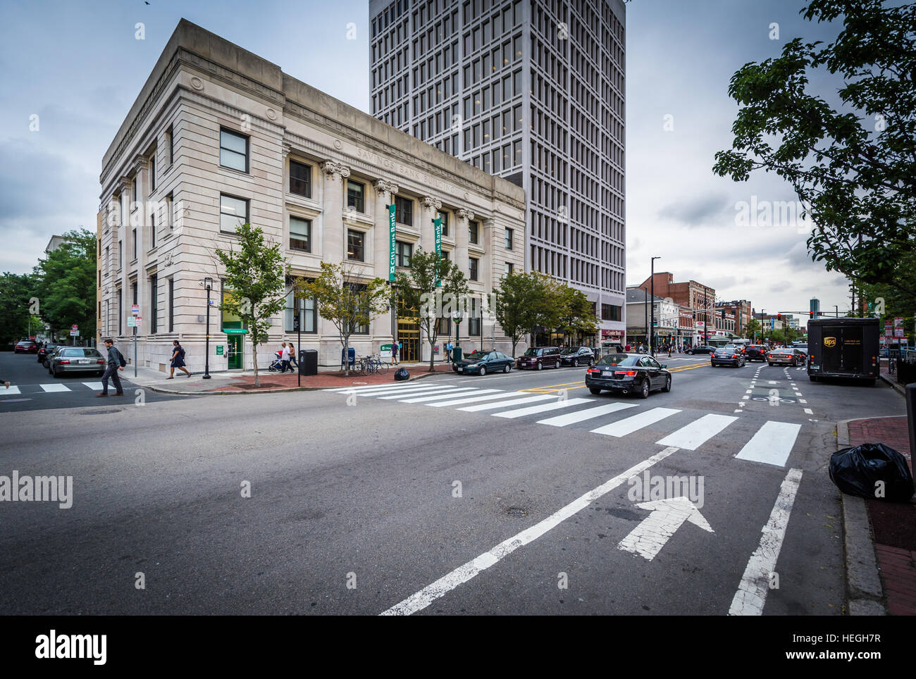 Massachusetts Avenue and buildings at Central Square in Cambridge ...