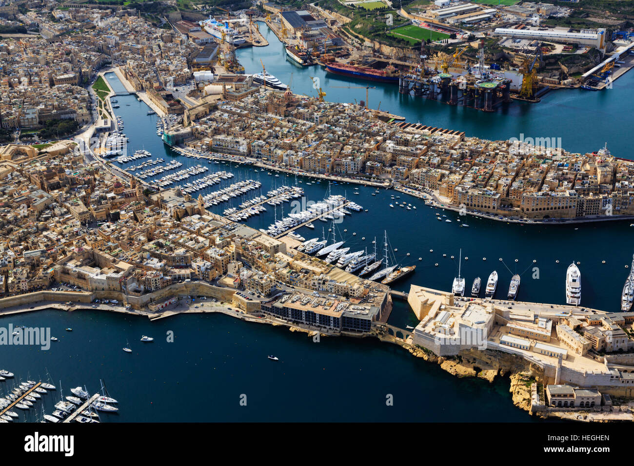 Aerial views of Vittoriosa and Senglea marinas and fort. Valletta ...